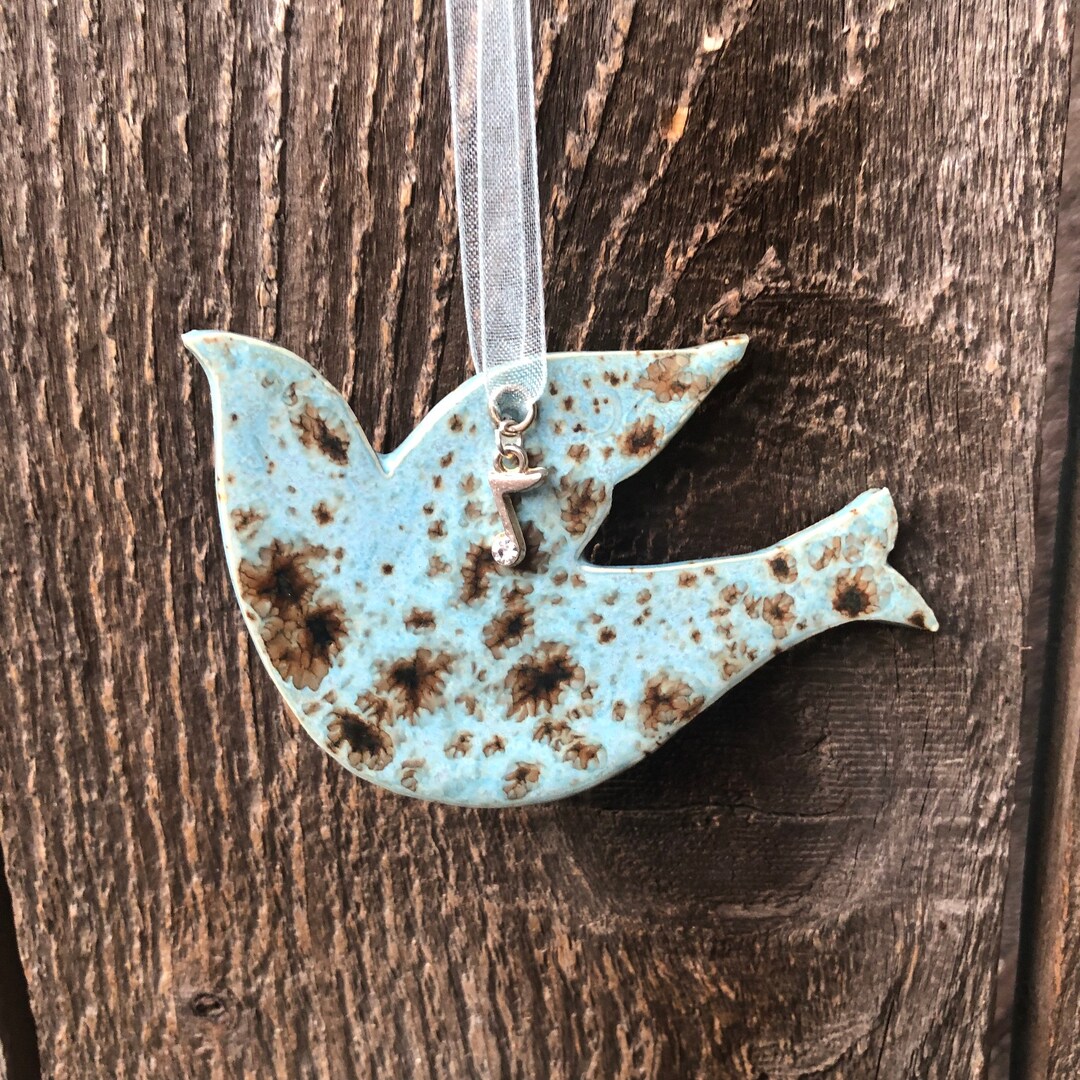 Handcrafted Graceful Ceramic Dove Ornament, Light Blue and Taupe ...