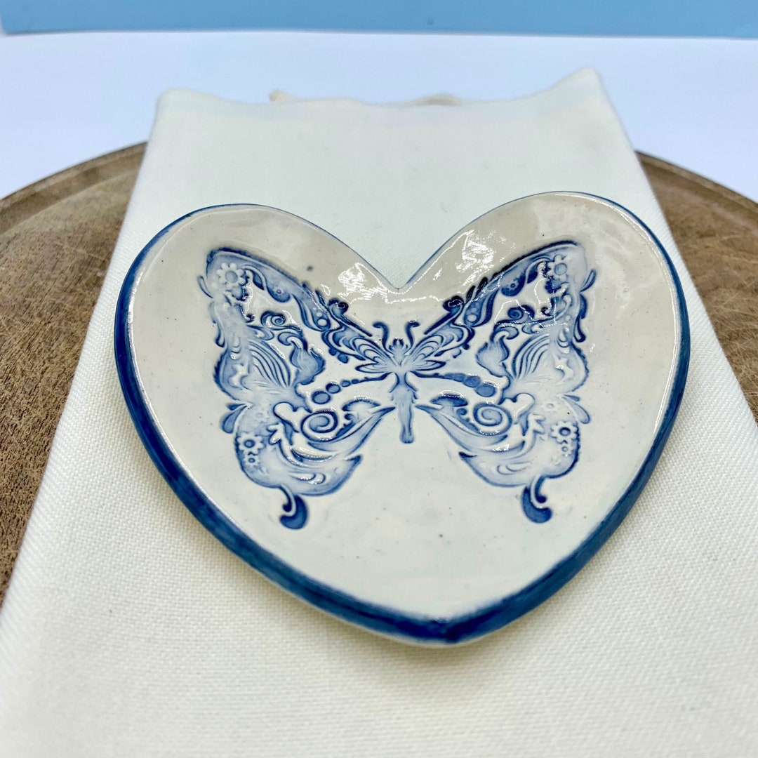 Heart Dish, Heart-shaped Ceramic Dish, Butterfly Dish, Blue Heart Dish ...