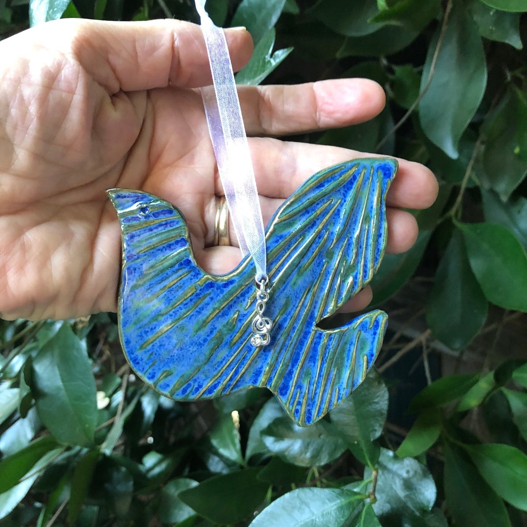 Blue Dove Ornament Pottery, Pottery Christmas Dove Decoration, Ceramic ...