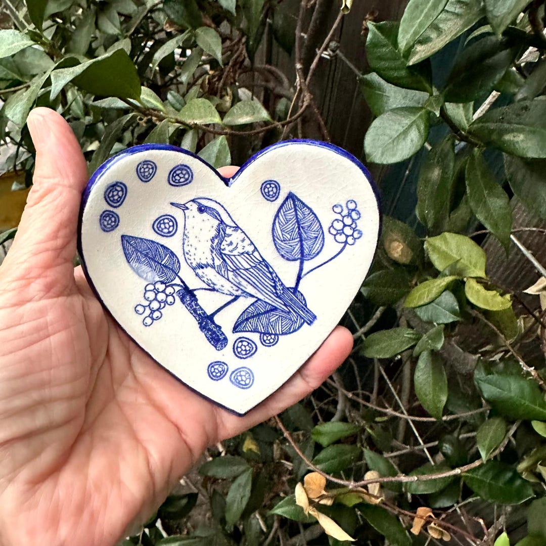 Heart Dish, Heart-shaped Ceramic Bowl, Bird on Branch With Leaves ...