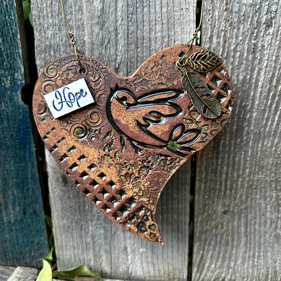 Heart Wall Decor, Handcrafted Russet Green Heart Decor, Hope ...
