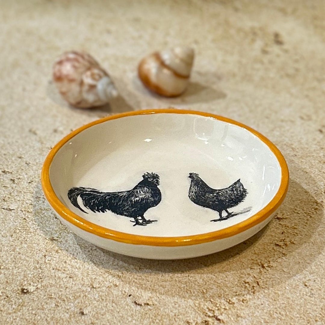Chicken Farmyard Ceramic Bowl: Stoneware Pottery Trinket Dish - Etsy