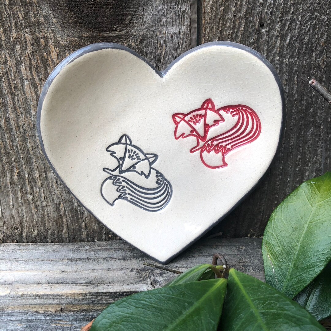Heart Dish, Heart-shaped Ceramic Dish, Fox Lover Dish, Ideal Pottery ...