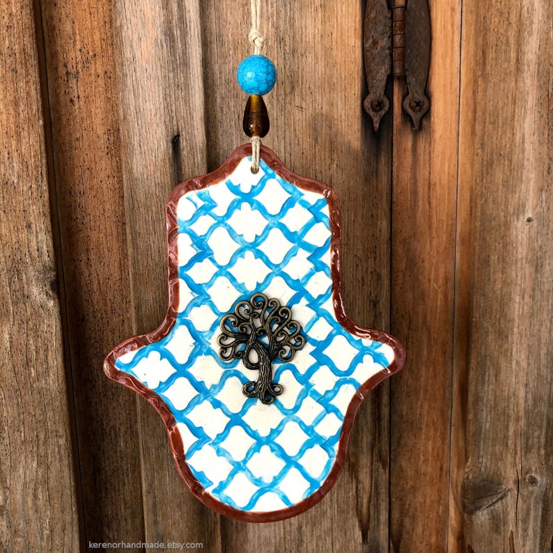 Hamsa Hand Ceramic Tree of Life Khamsa Wall Hanging Hamsa Protection ...