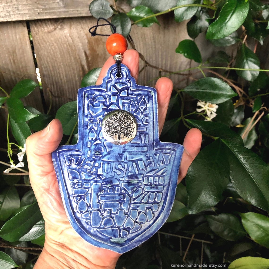 Hamsa Hand Ceramic Jerusalem Art Khamsa Wall Hanging Khamsa Tree of ...