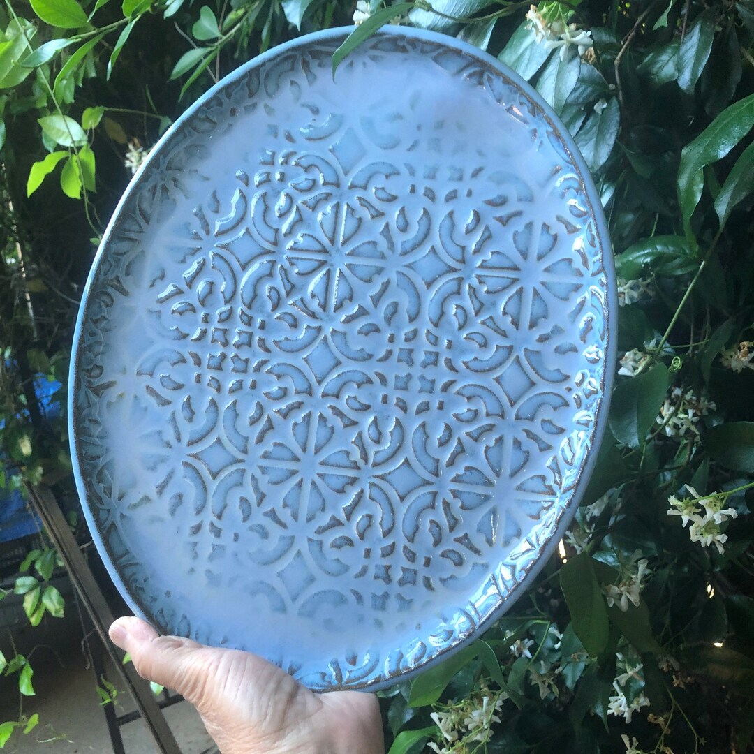 Blue Pottery Oval Serving Platter, Handmade Pottery Serving Platter ...