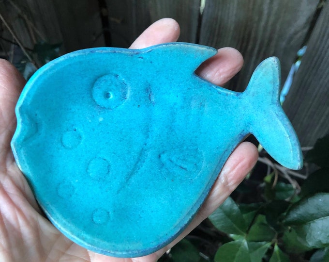 Cute Blue Fish Ring Dish Pottery, Little Fish Aqua Pottery Dish ...