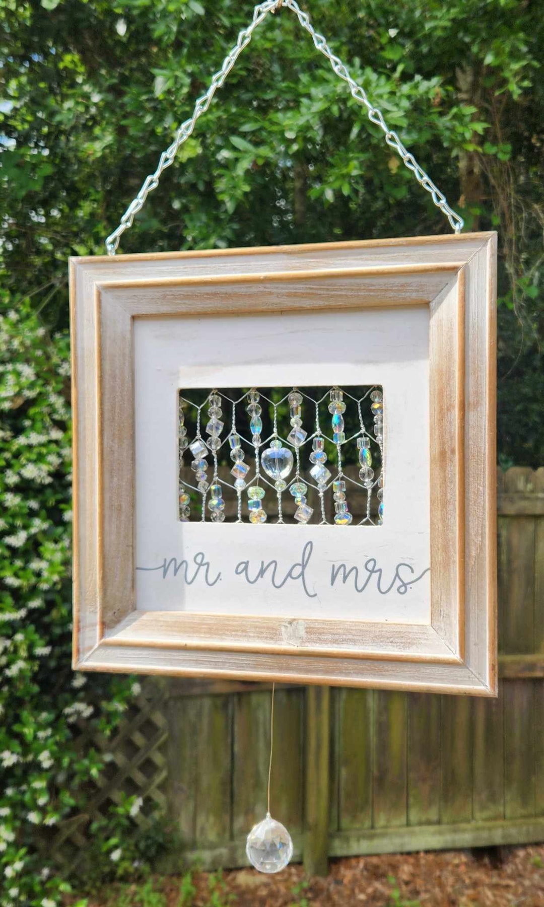 Beaded Crystal Chicken Wire Suncatcher - Repurposed Wood Frame - Etsy
