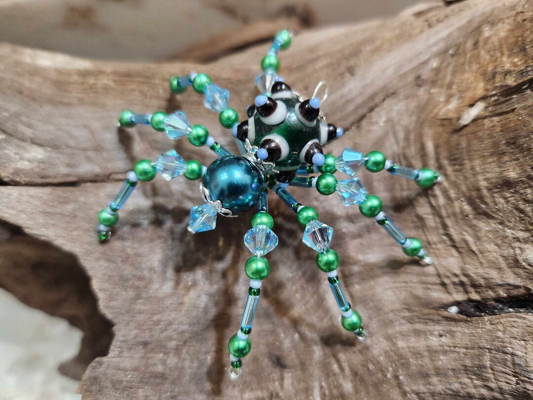 OOAK Beaded Christmas Spider Ornament: Swarovski Crystals, Hand Blown ...