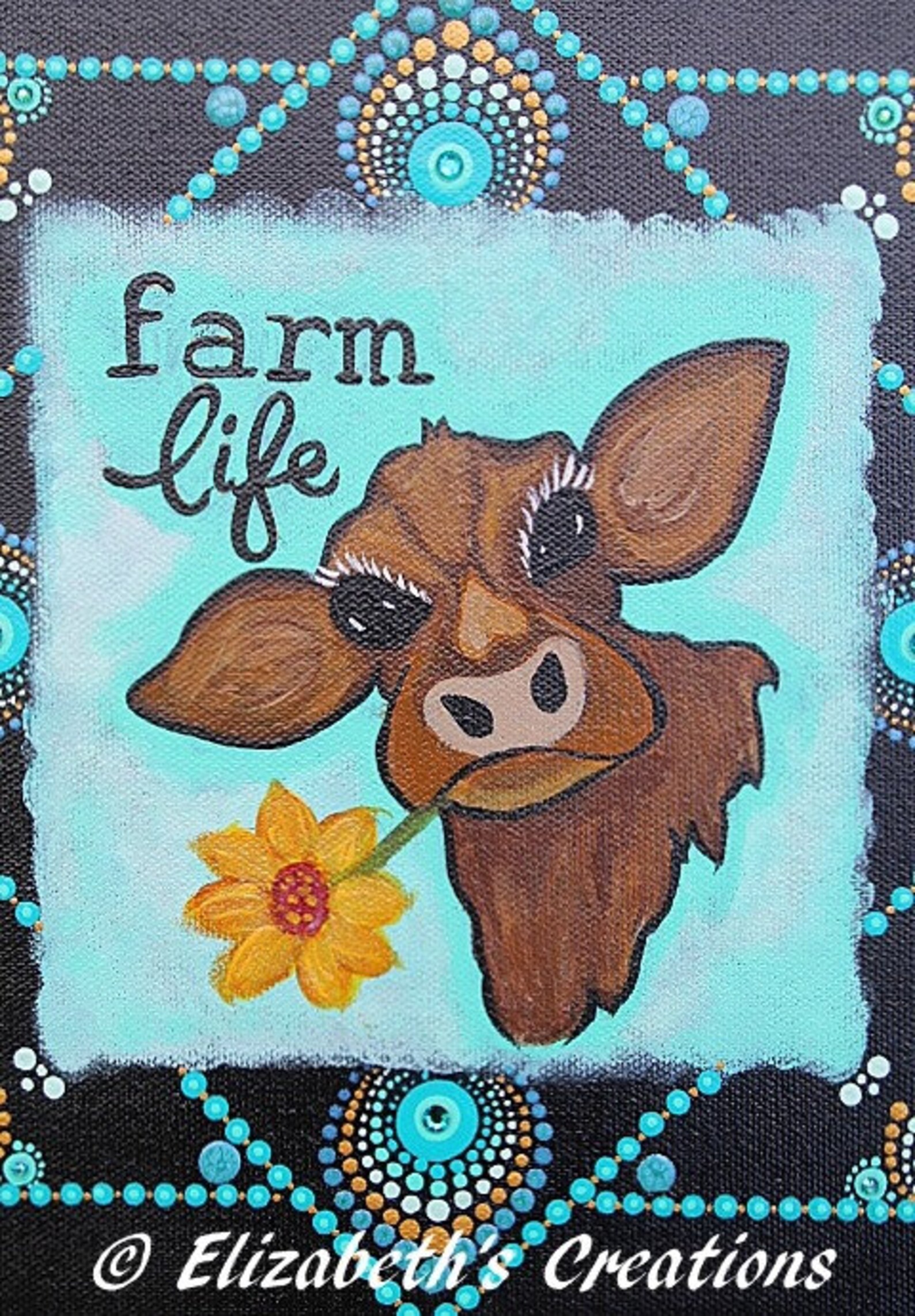 Farm Life Cow Mandala Art Farm Life Painted Mandala cow | Etsy