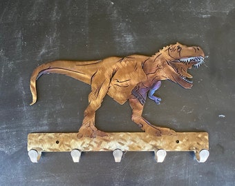 Home & Living Solid Wood Rack with Hooks Ferocious T-rex dinosaur ...