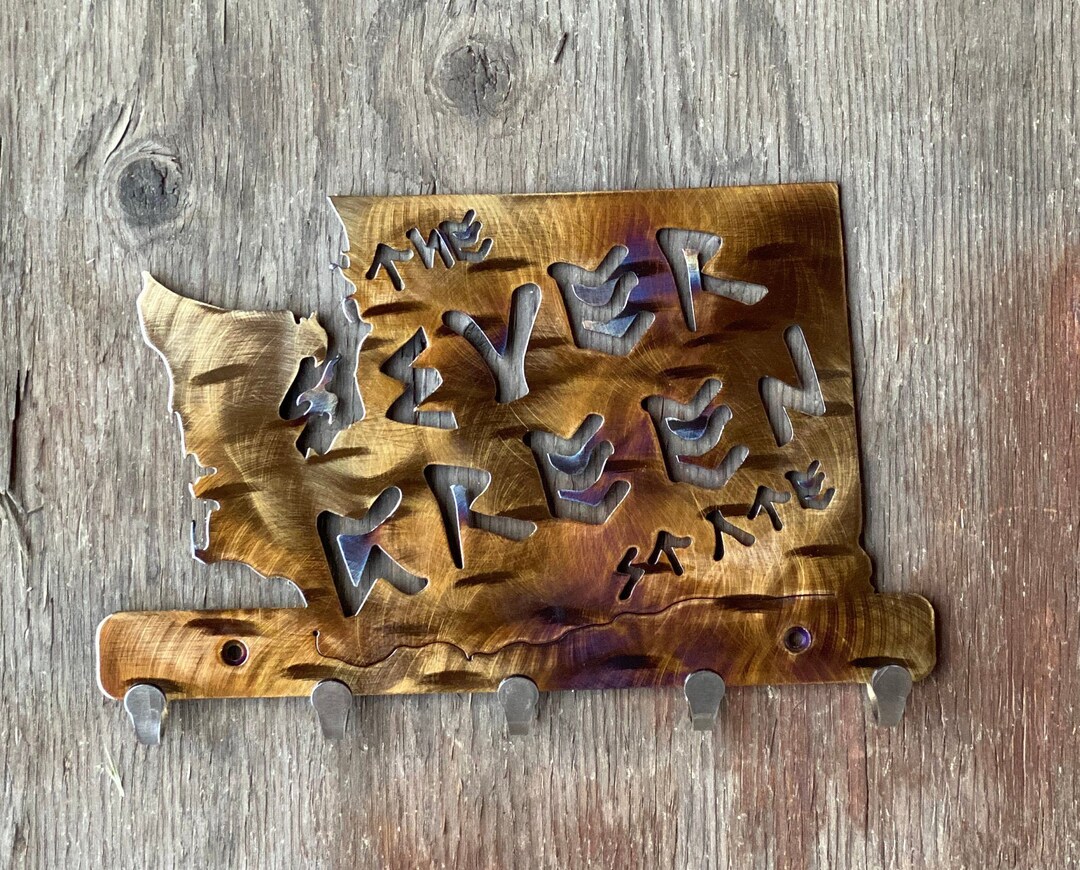 Washington State | Metal Keychain Holder | 5 Hooks | Metal Wall Art ...