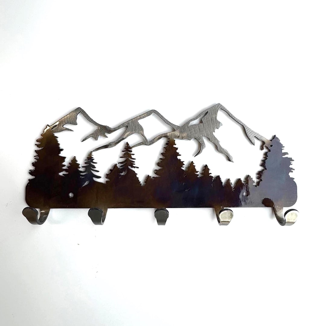 Mountain Metal Keychain Holder | Wall Art With 5 Hooks - Etsy