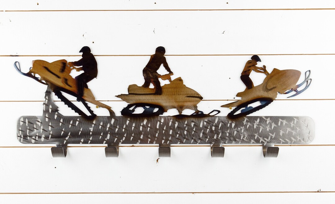 Snowmobile Metal Coat Rack | Metal Wall Art | 5 Hooks | Snow Sports ...