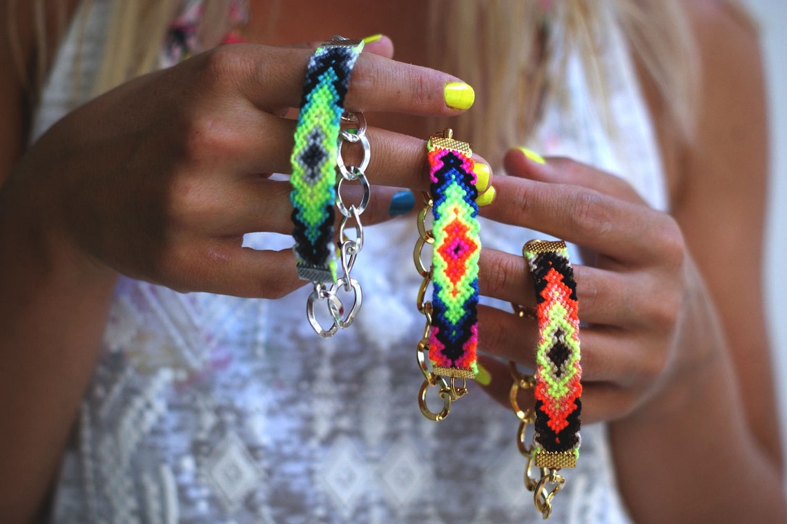 Chunky Chain Friendship Bracelet in Bright Neons. - Etsy