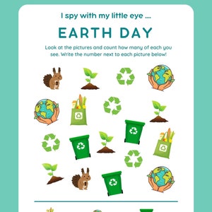 Earth Day Activity Sheet, I Spy Game, Kids Printable Worksheet - Etsy