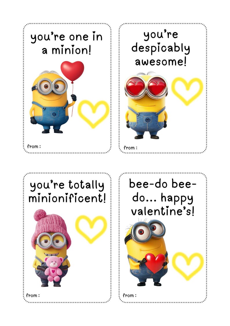 Minion Valentine's Day Cards, Printable Card Bundle, 2 Variations ...