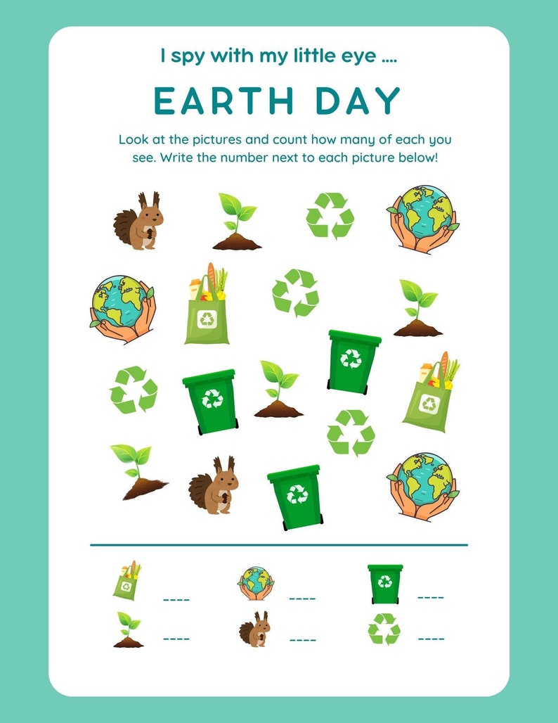 Earth Day Activity Sheet, I Spy Game, Kids Printable Worksheet - Etsy
