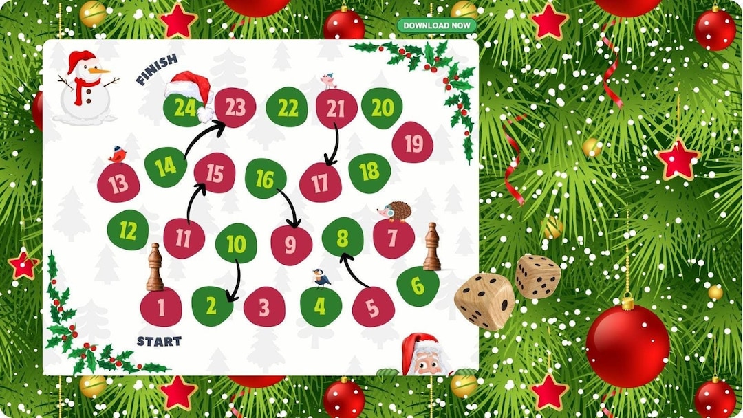 Snakes and Ladders Game Christmas Holiday Version, Printable Game, Fun ...