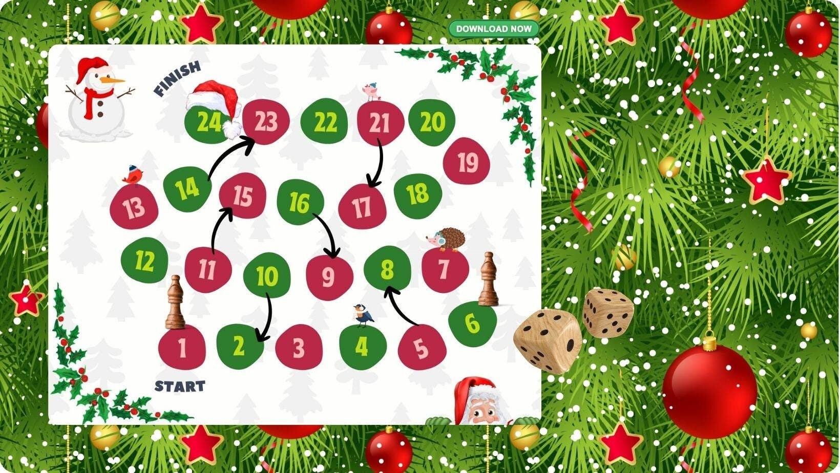 Snakes and Ladders Game Christmas Holiday Version, Printable Game, Fun ...