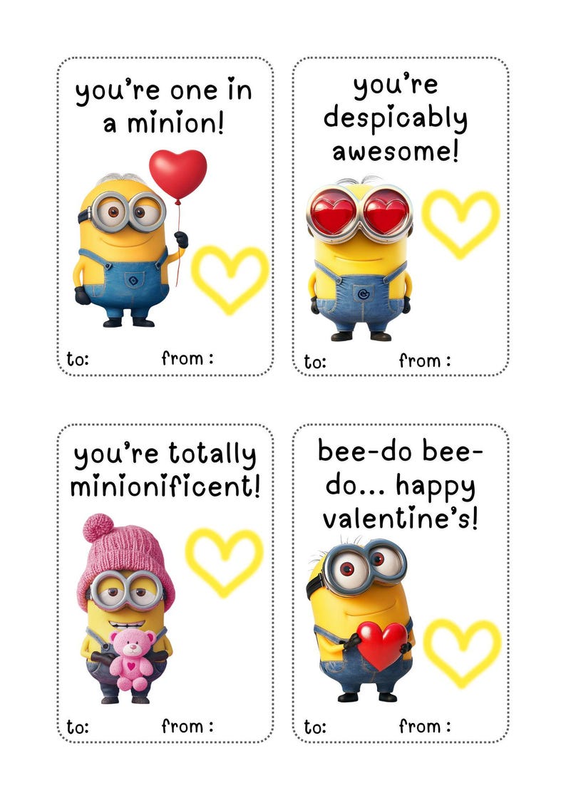 Minion Valentine's Day Cards, Printable Card Bundle, 2 Variations ...