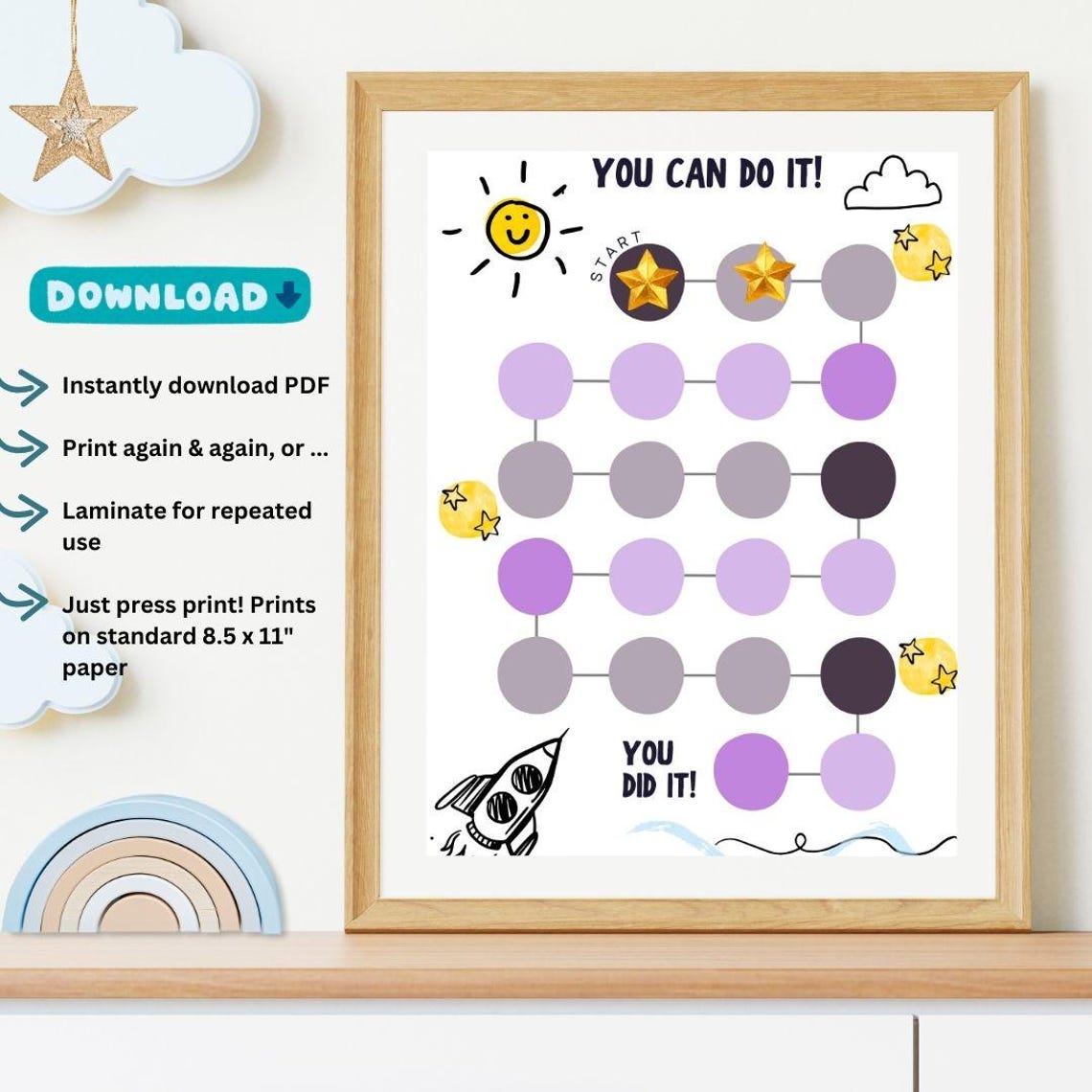 PRINTABLE Encouragement Chart, Reward Chart for Kids, Sun and Stars ...