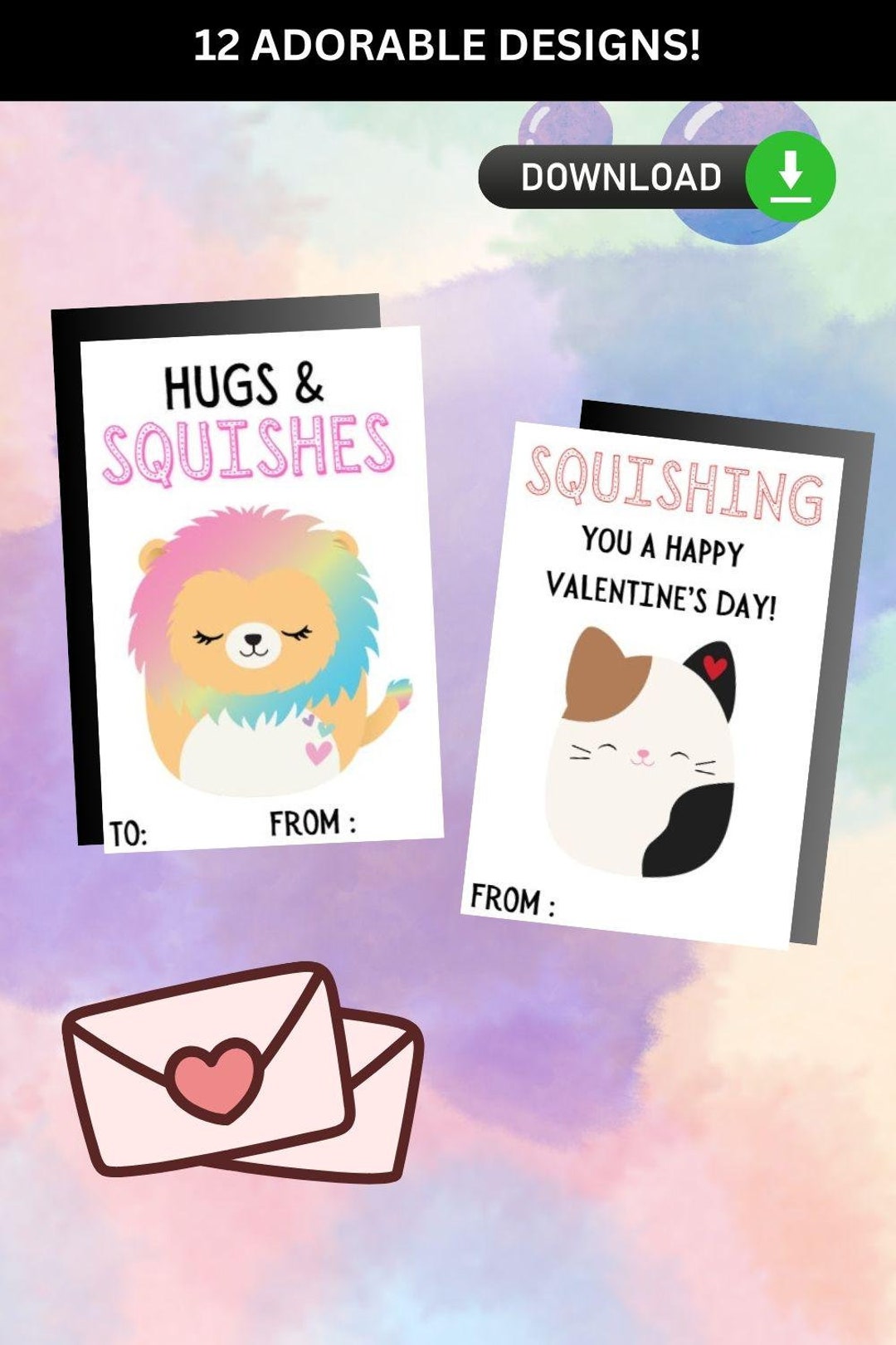 Squishmallow Valentine's Day Cards, Printable Adorable Card Bundle, 2 ...