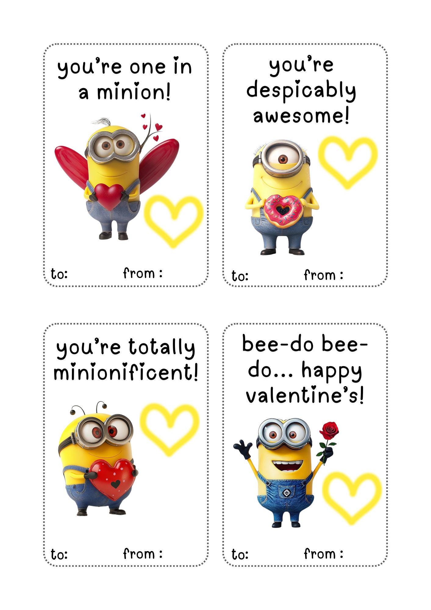 Minion Valentine's Day Cards, Printable Card Bundle, 2 Variations ...