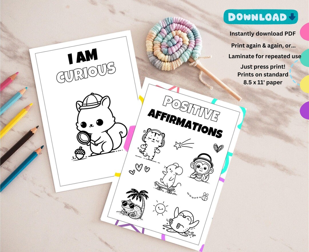 Colouring Sheet Bundle, Positive Affirmations Activity Sheets, Adorable ...