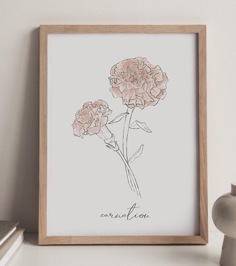 Pink Flower Art Print, January Birth Month Flower, Pink Flower ...