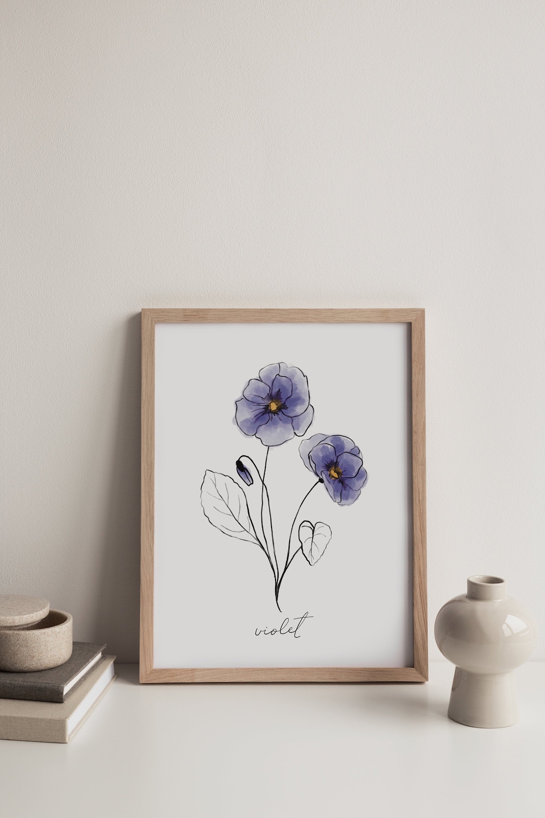 Purple Flower Art Print, February Birth Month Flower, Purple Flower ...
