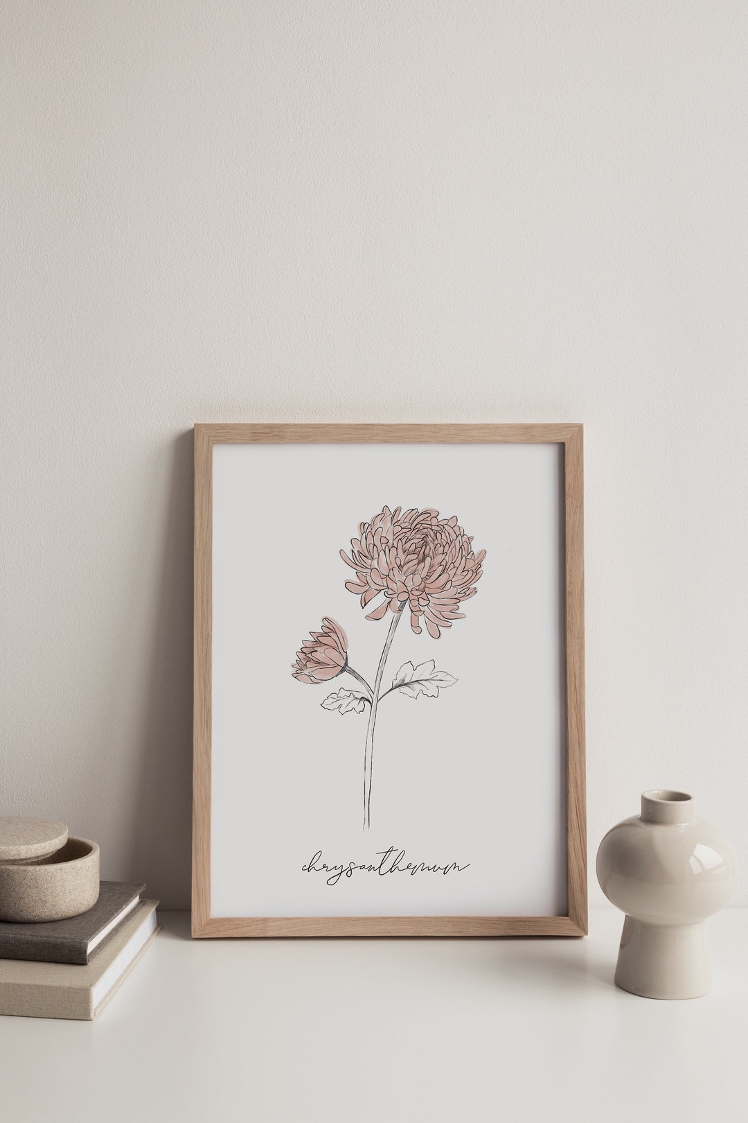 November Birth Flower Print, Chrysanthemum Flower Illustration in Pink ...