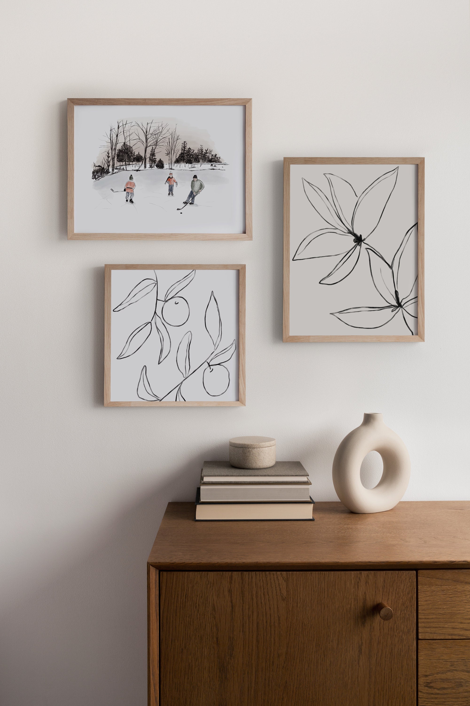 Organic Floral Black and White Line Work Illustration, Scandinavian ...
