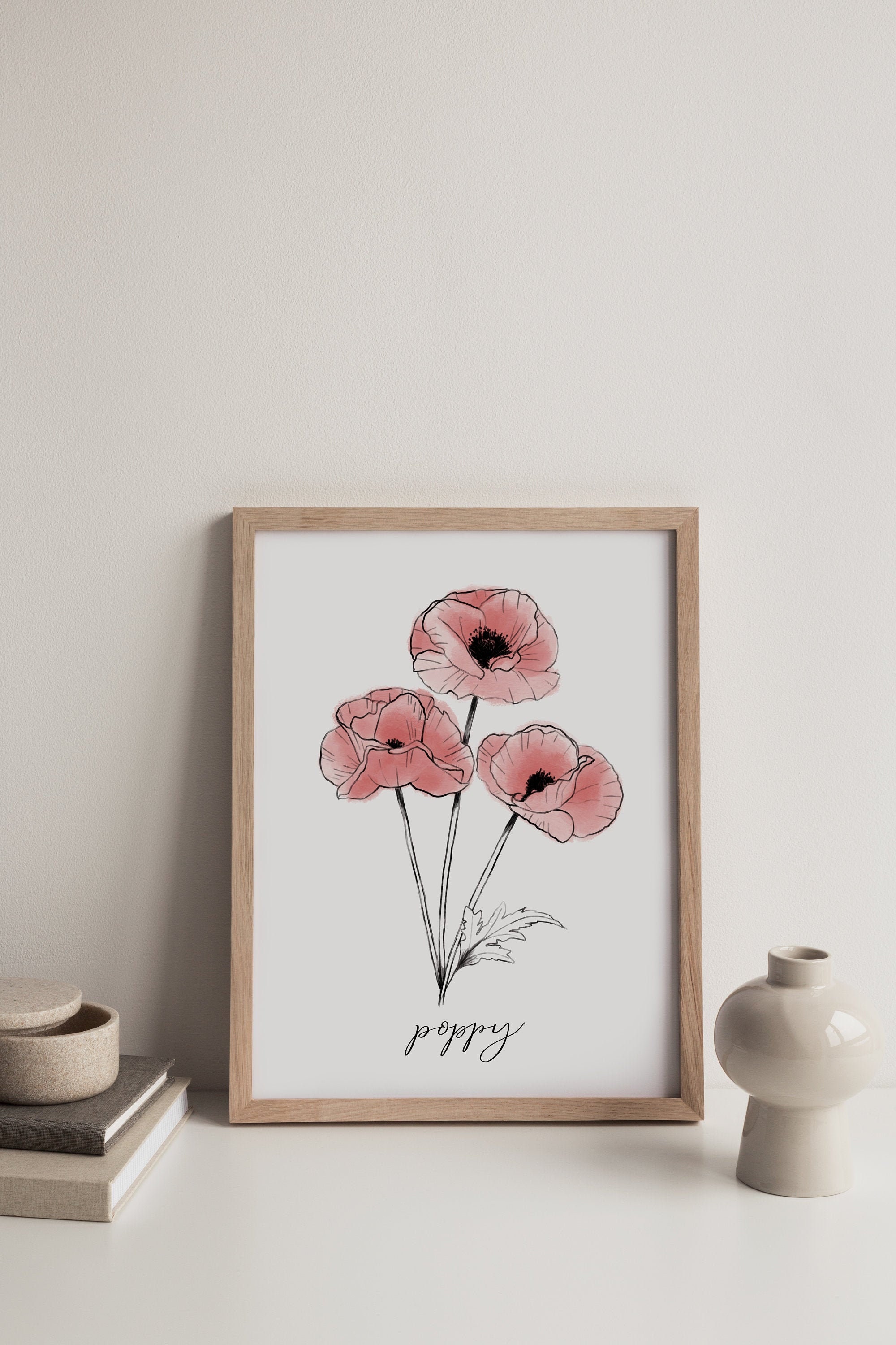 Red Flower Art Print, August Birth Month Flower, Red Flower ...