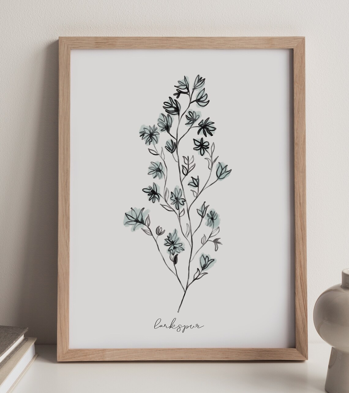 July Birth Flower Print, Larkspur Flower Illustration in Blue July ...
