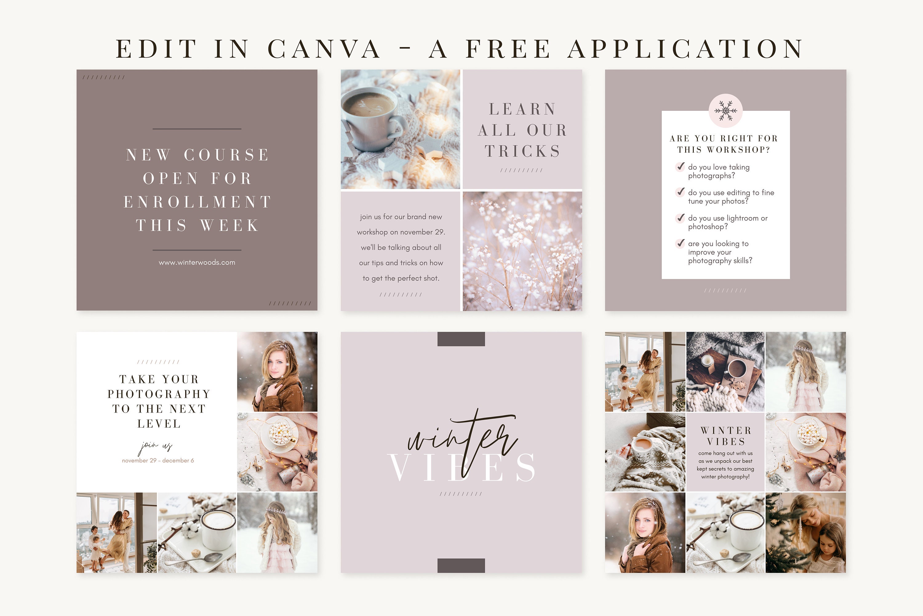 Online Course Marketing Canva Template Pack, Social Media Templates ...