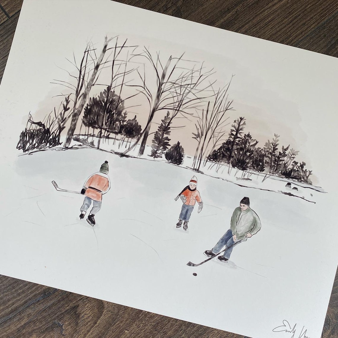 Pond Hockey Ice Skating Illustration - Etsy