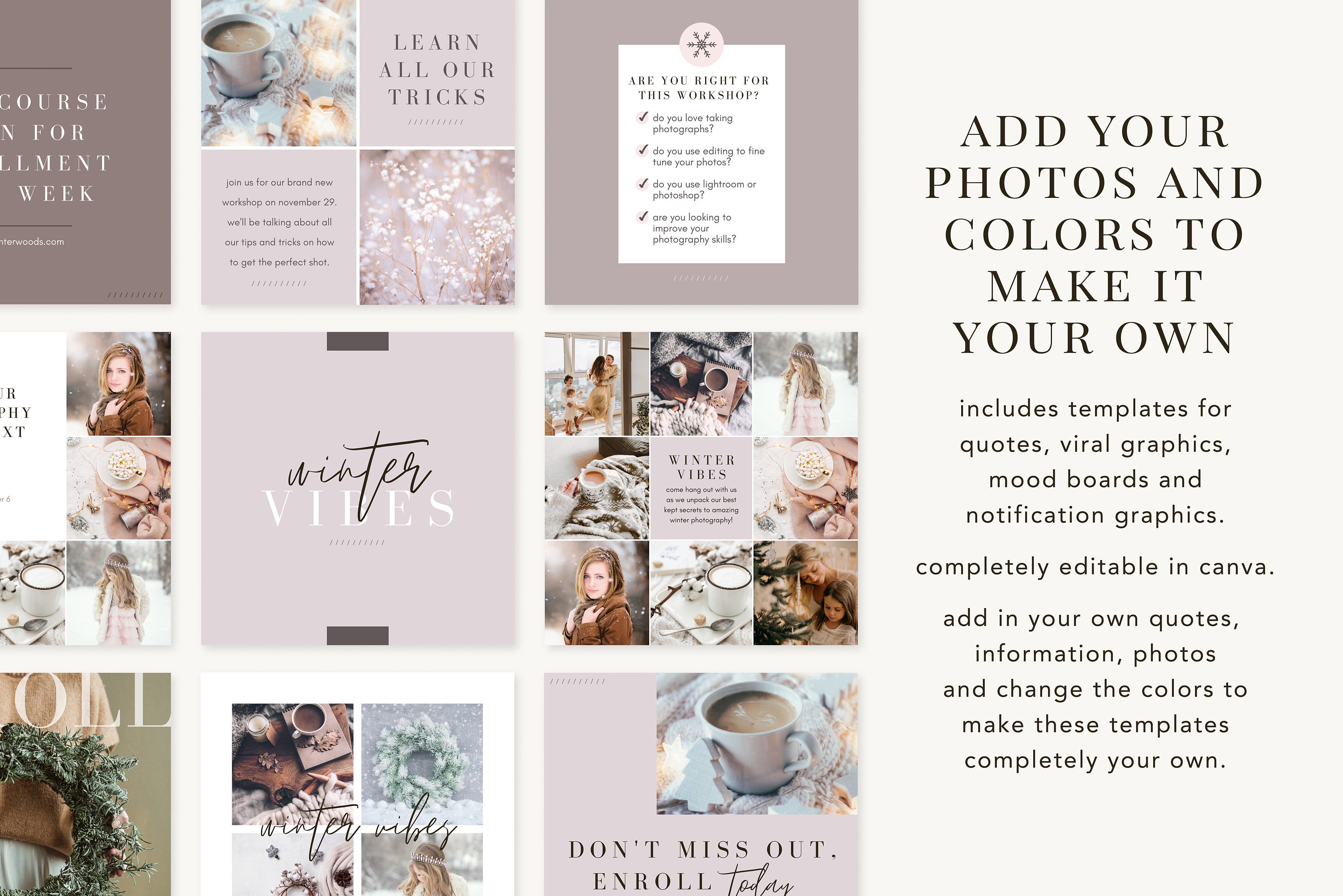 Online Course Marketing Canva Template Pack, Social Media Templates ...