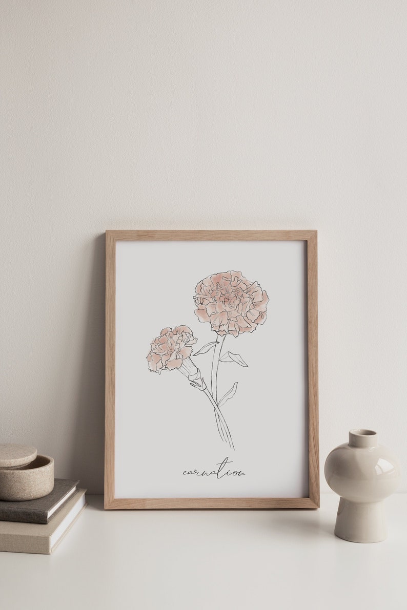 Pink Flower Art Print, January Birth Month Flower, Pink Flower ...