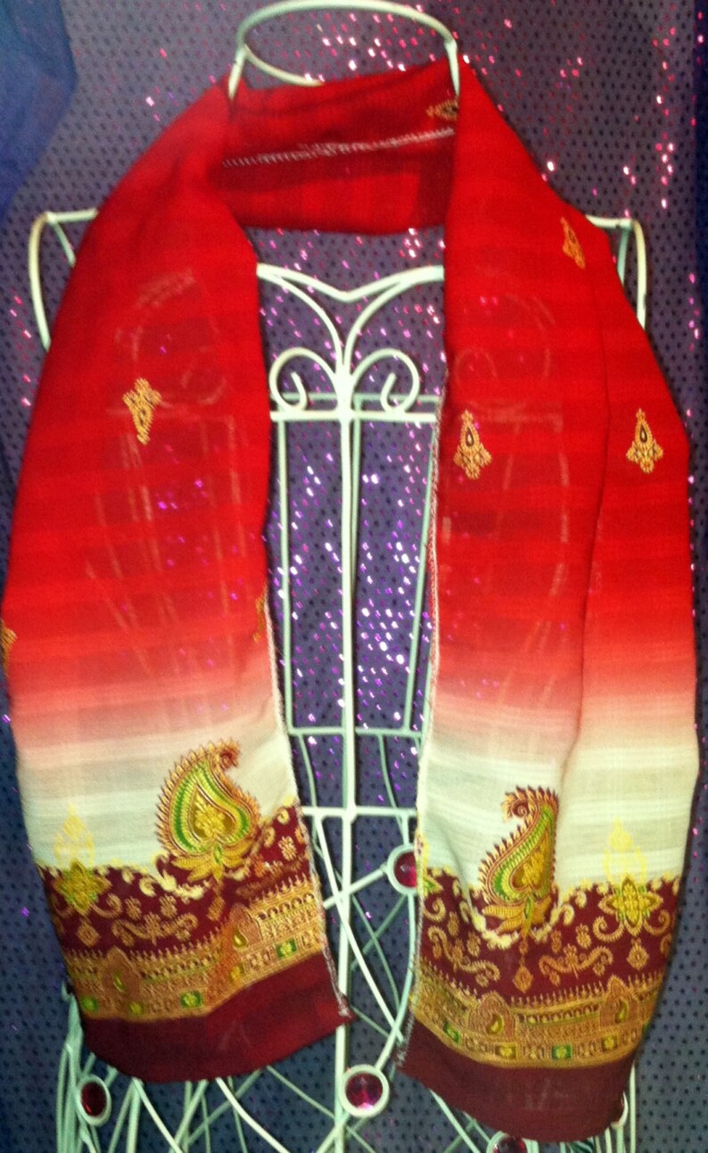 Red Indian Silk Chiffon Scarf - Etsy