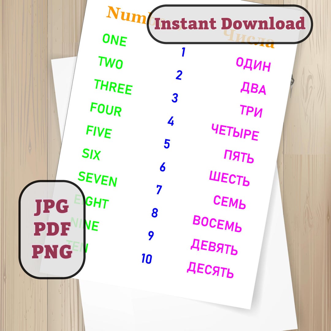 Numbers 1-10 in English and Russian Languages. Simple Colorful Letters ...