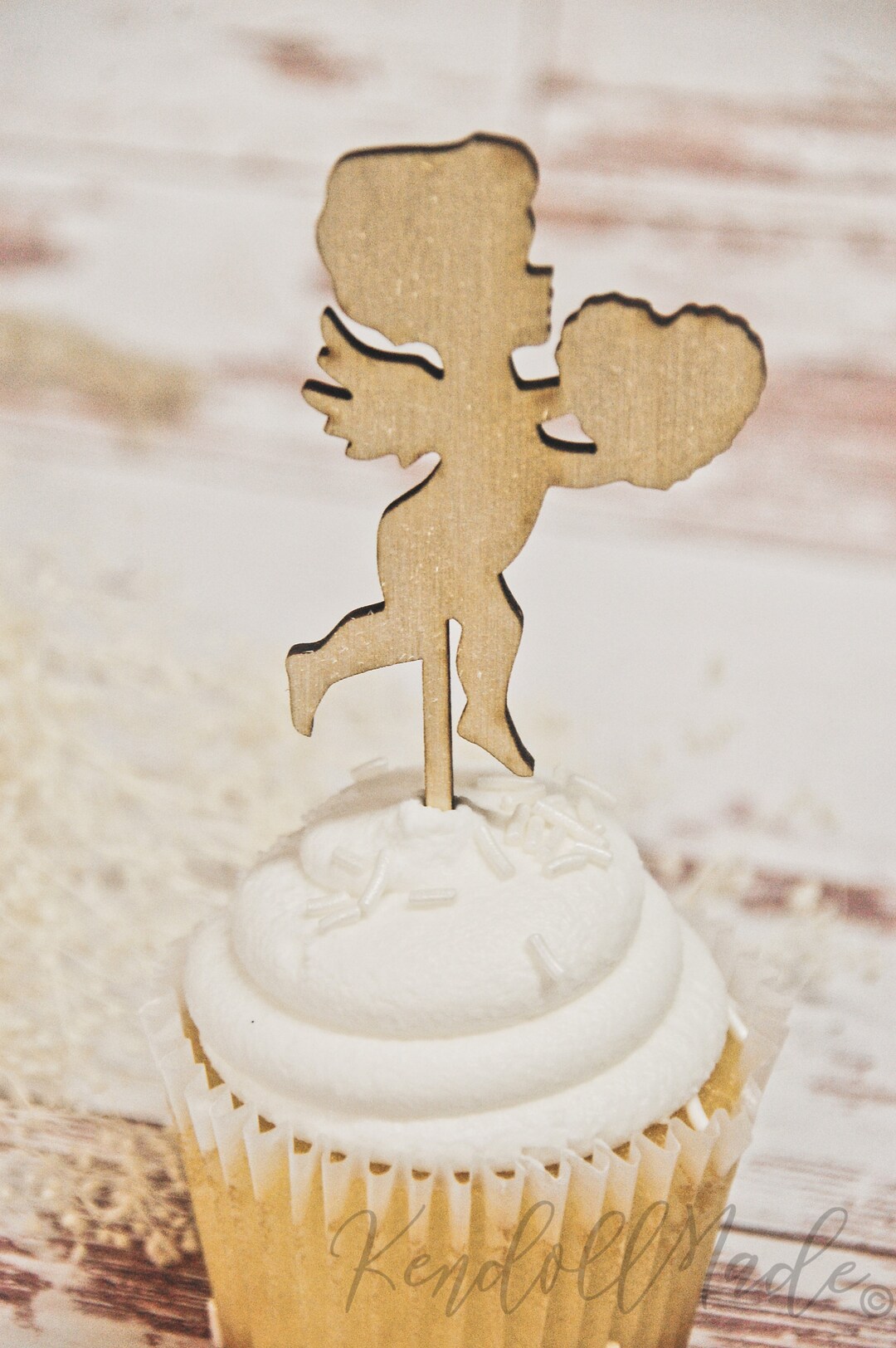 Wood Cupid Cupcake Toppers, Vintage Valentines Day Topper Pick, Rustic ...