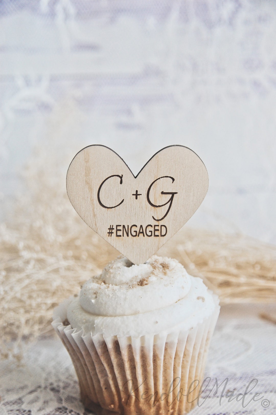 Set of 12 Engagement Cupcake Toppers, Initial Cupcake Toppers ...