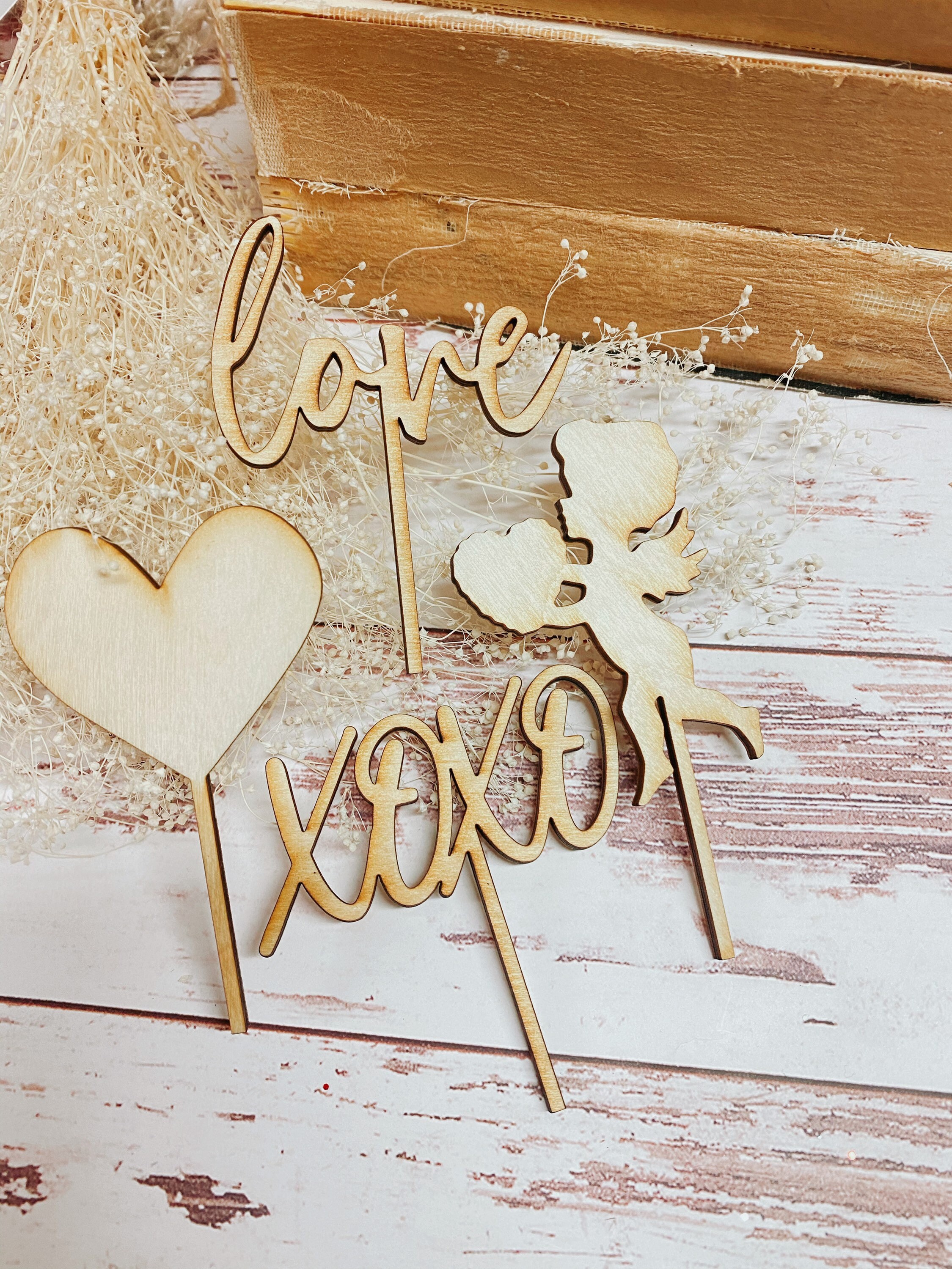 Wood Cupid Cupcake Toppers, Vintage Valentines Day Topper Pick, Rustic ...