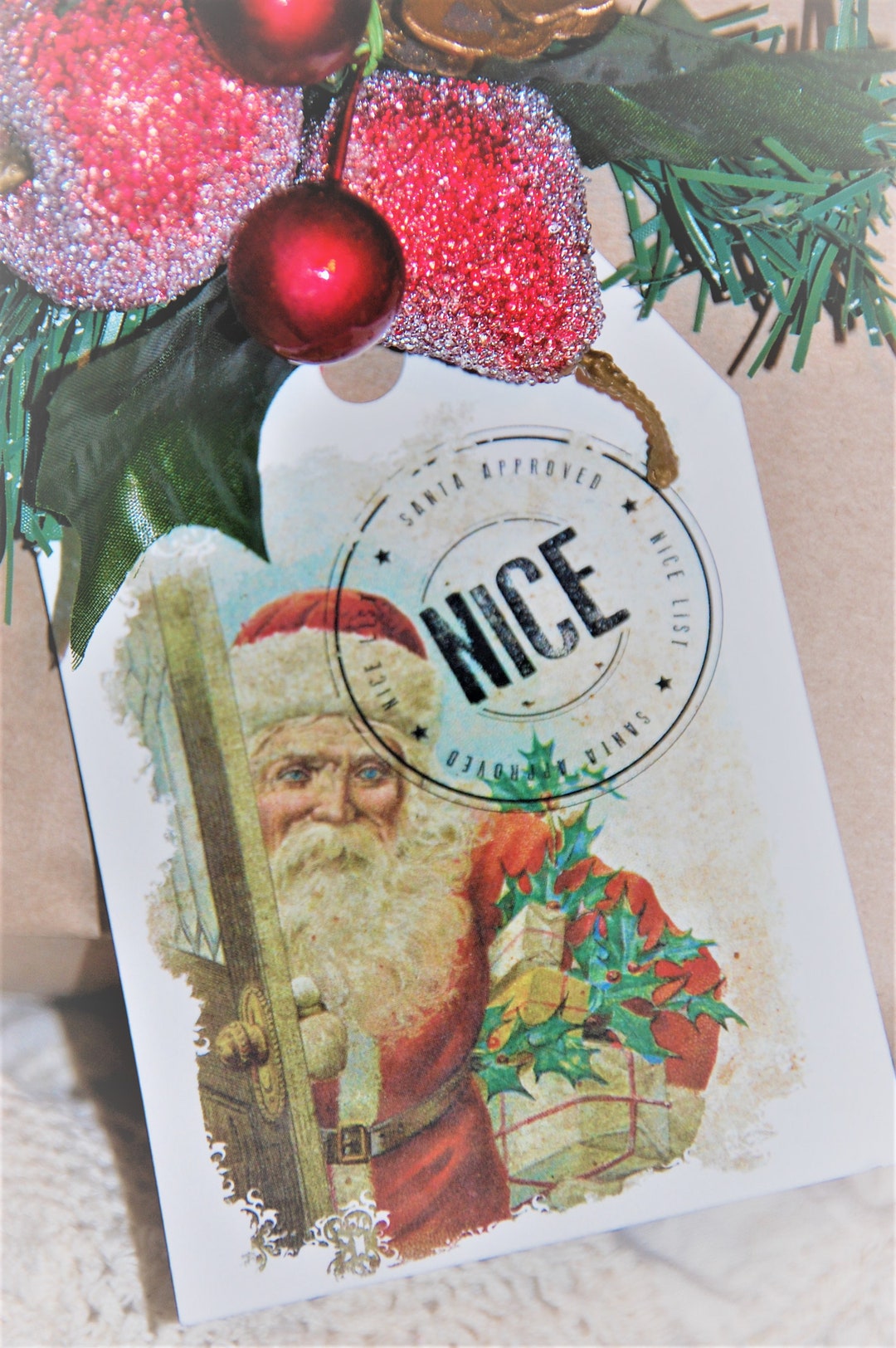 Set of 10 Vintage Santa Christmas Gift Tags, Nice List, Santa Hang Tags ...
