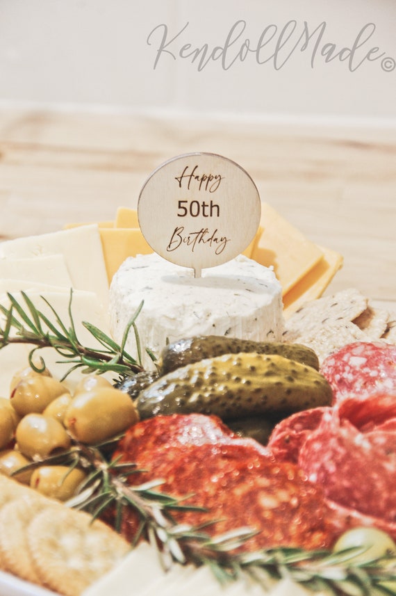 Happy 50th Birthday, Birthday Charcuterie Board Food Picks, Cheese Label, 40th, 60th, 70th ...