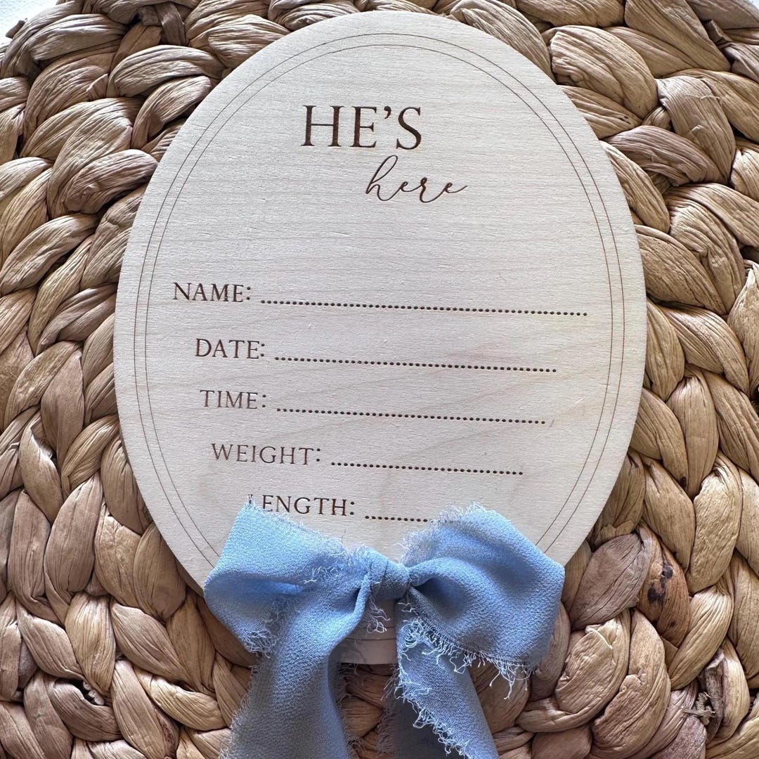 Hello World Wooden Newborn Photo Prop With Blue Bow, Personalized Baby ...