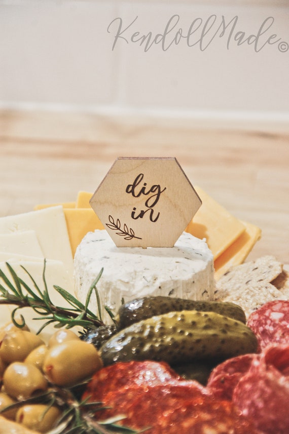Charcuterie Board Food Label, Dig In Engraved Wood Pick, Meat & Cheese ...