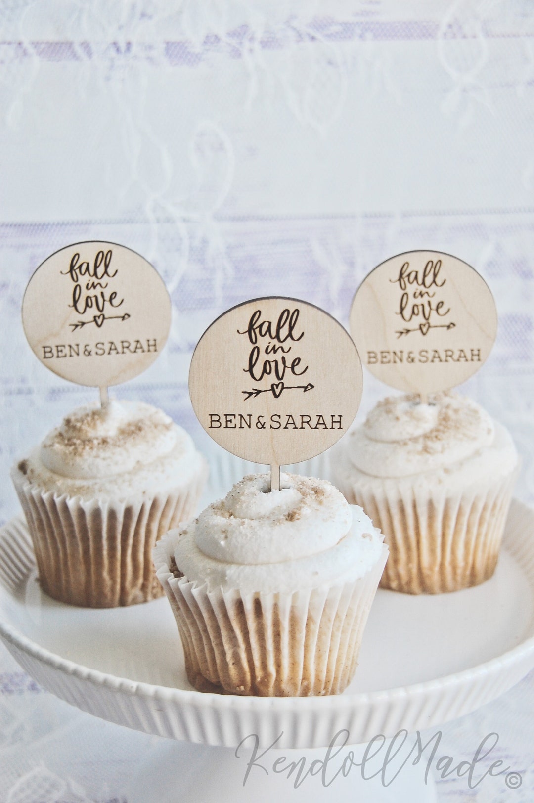 Fall Wedding Cupcake Toppers, Fall in Love Wooden Cupcake Toppers ...