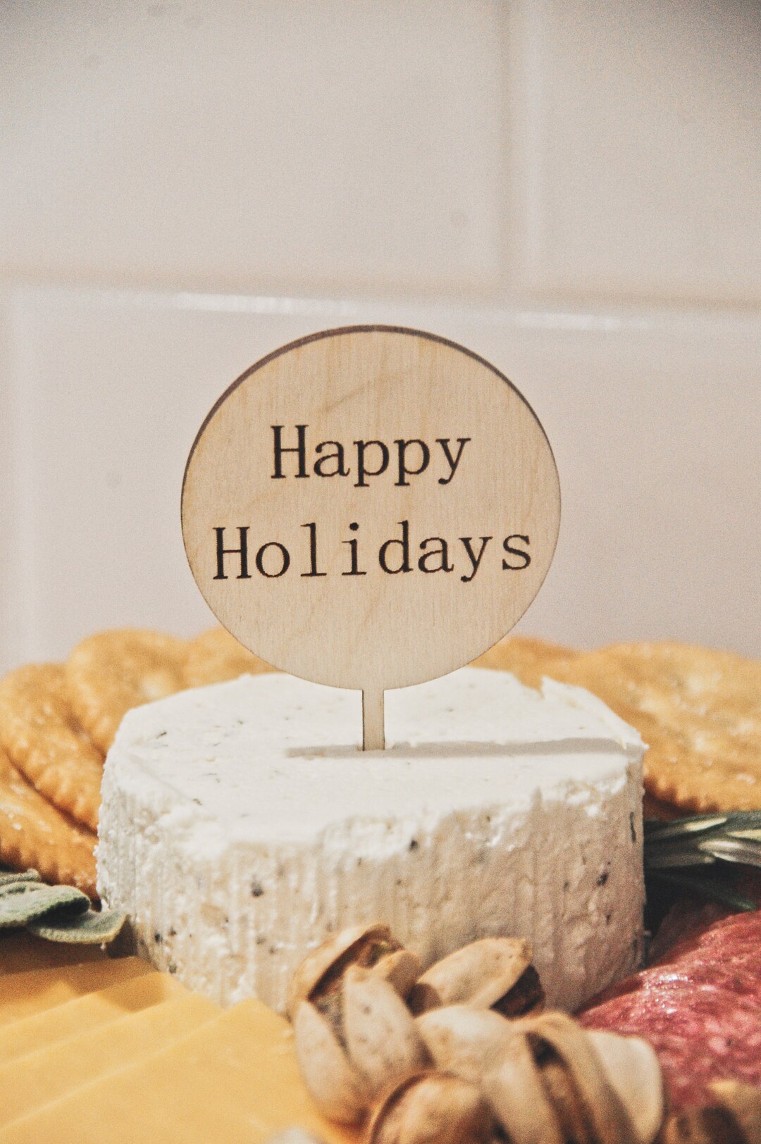Christmas Charcuterie Board, Food Label Picks, Happy Holidays Wood ...